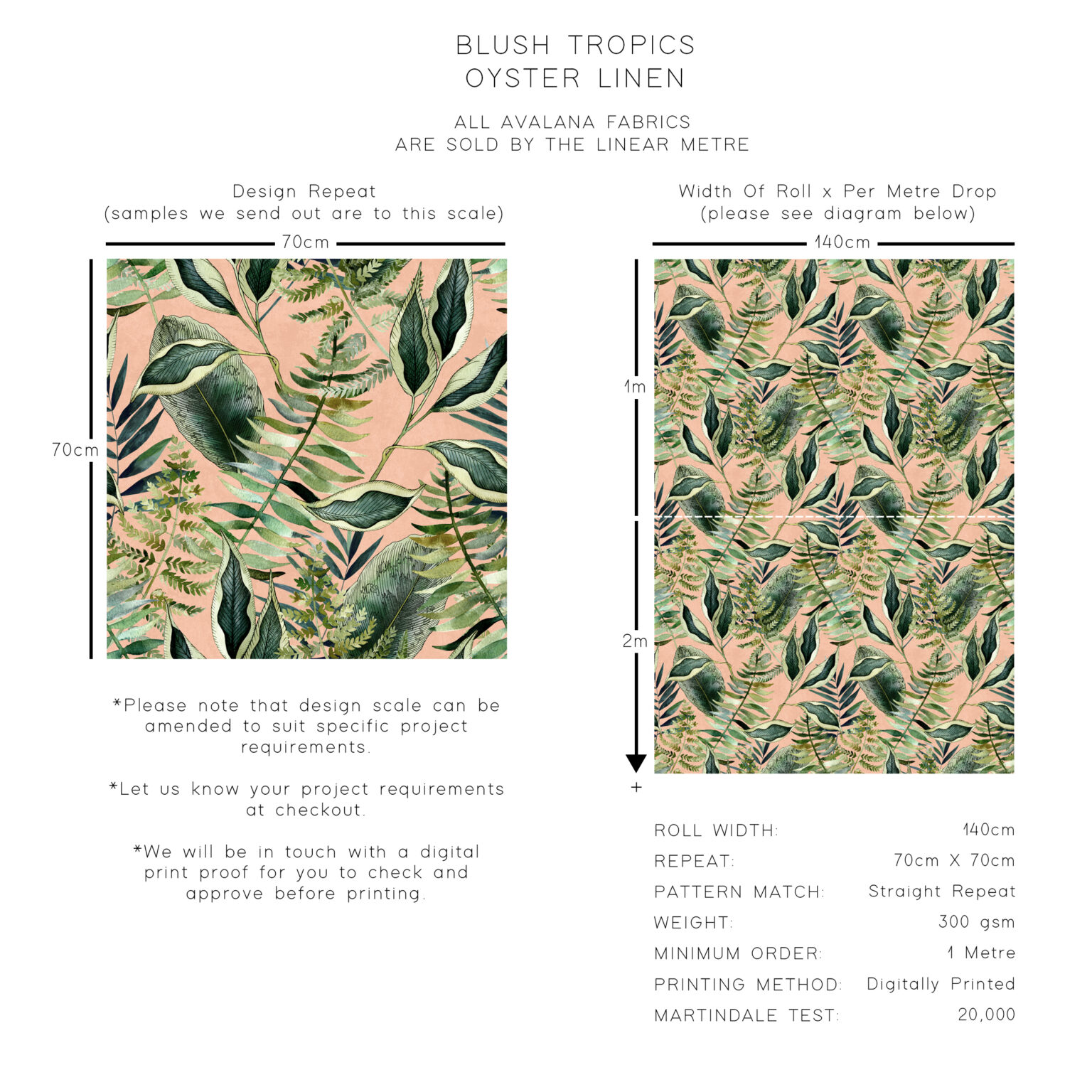 Blush Tropics Oyster Linen Fabric - Avalana Design